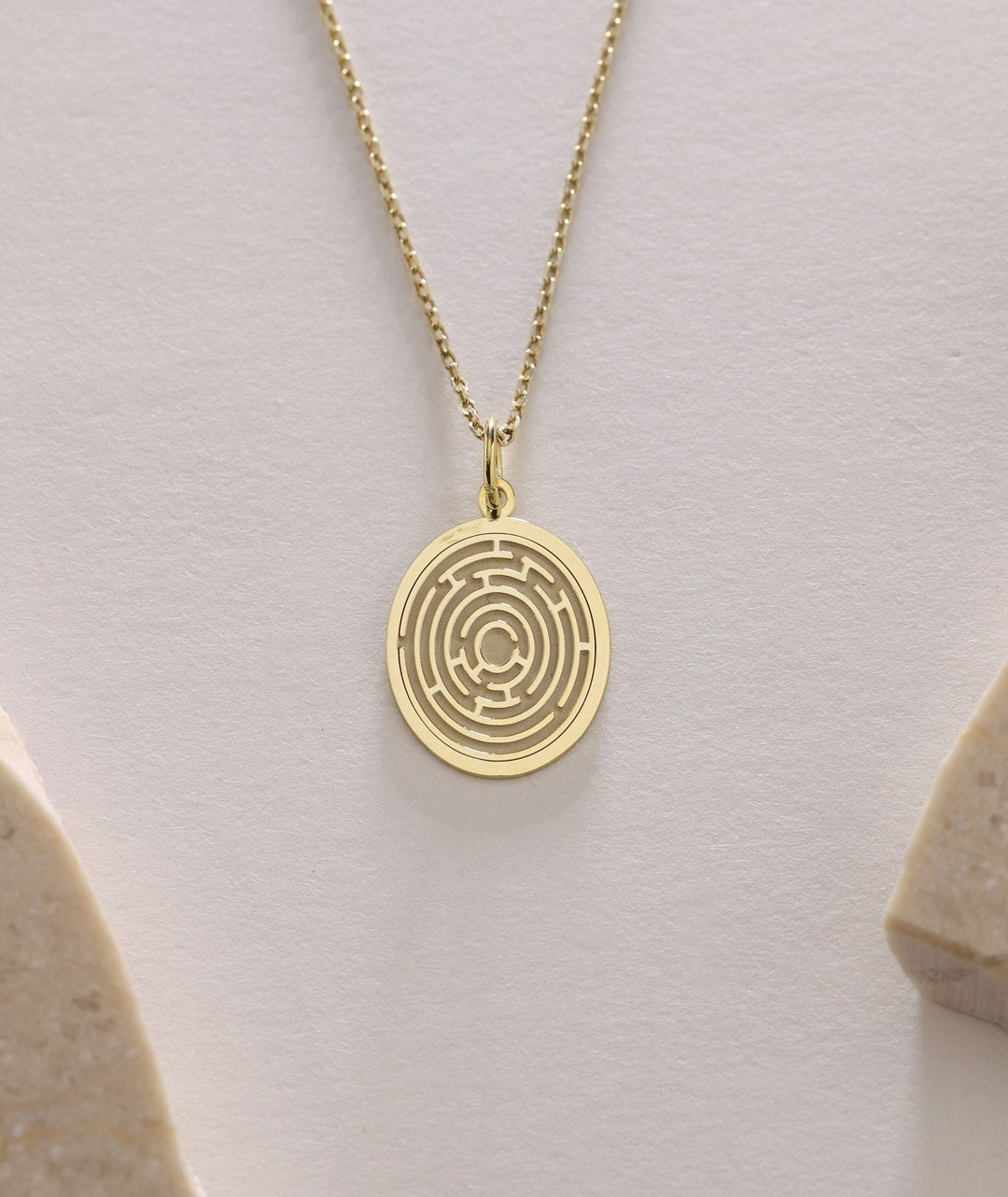 14K Gold Labyrinth Necklace , Maze Pendant , Personalized Labyrinth ...