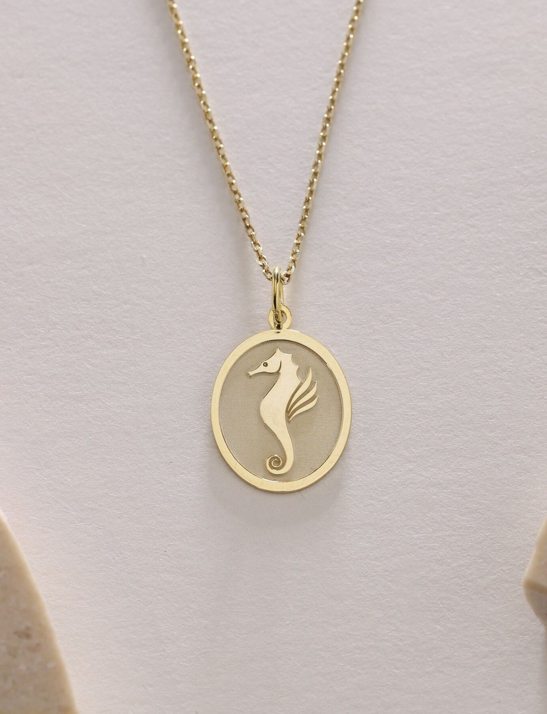 14k Gold Seahorse Necklace , Solid Gold Seahorse Pendant , Personalized ...