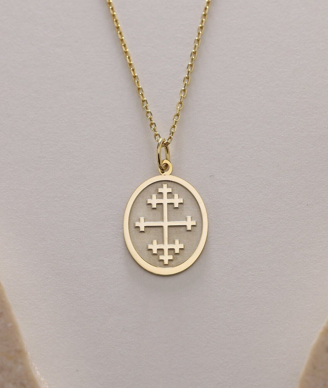 14k Gold Crosslet Necklace , Solid Gold Crosslet Pendant , Personalized ...