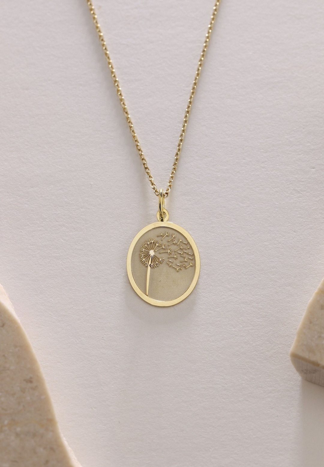 14k Gold Dandelion Necklace , Solid Gold Dandelion Pendant ...