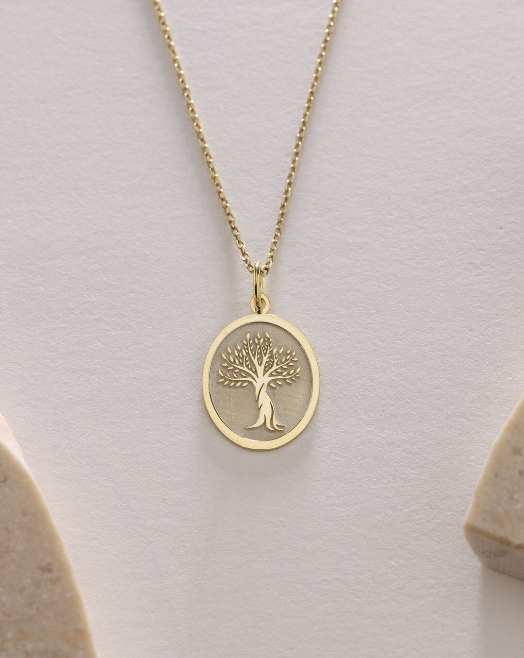 14k Gold Olive Tree Necklace , Solid Gold Olive Tree Pendant ...
