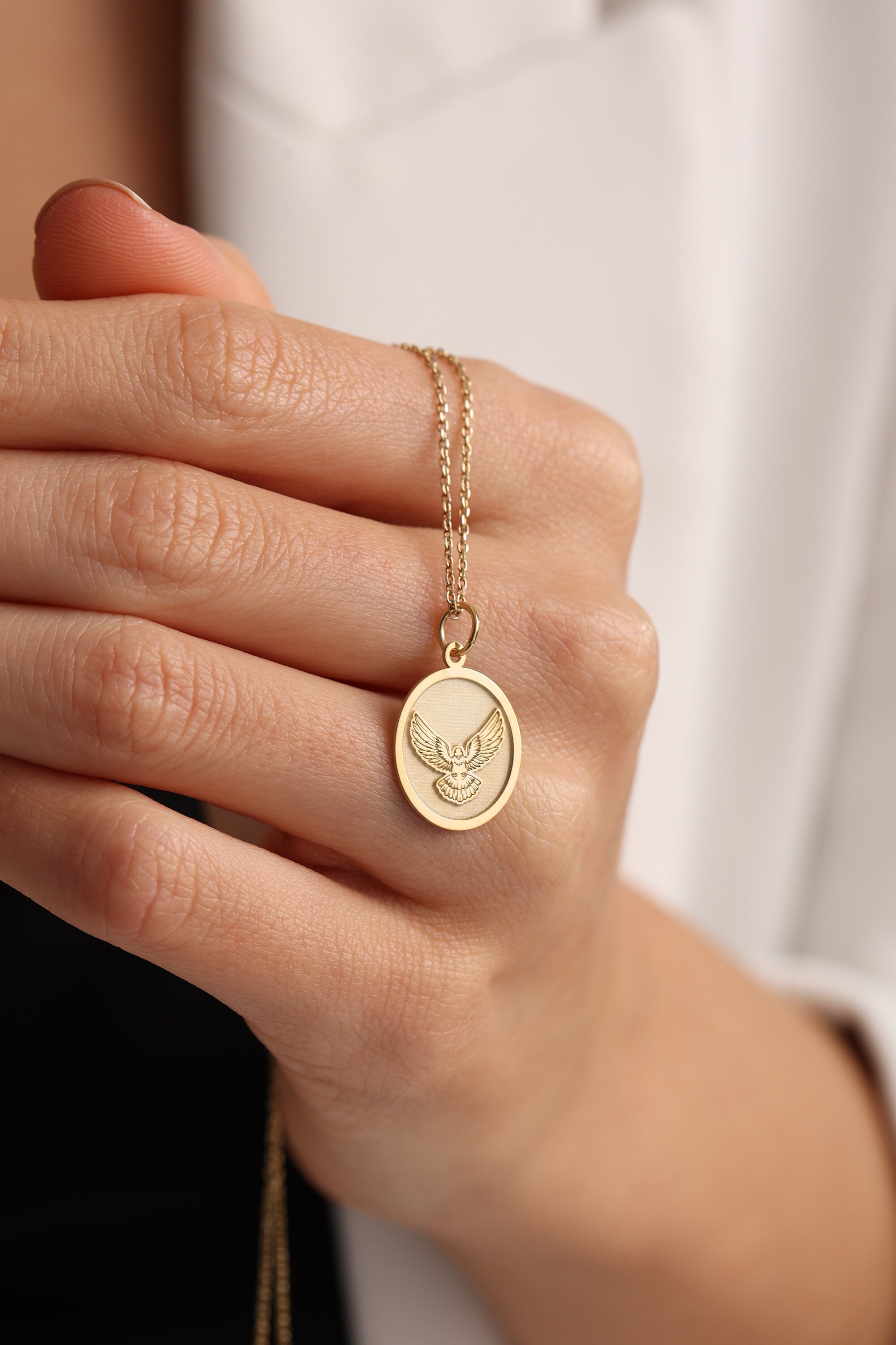 14k Gold Holy Spirit Necklace , Solid Gold Religious Pendant ...