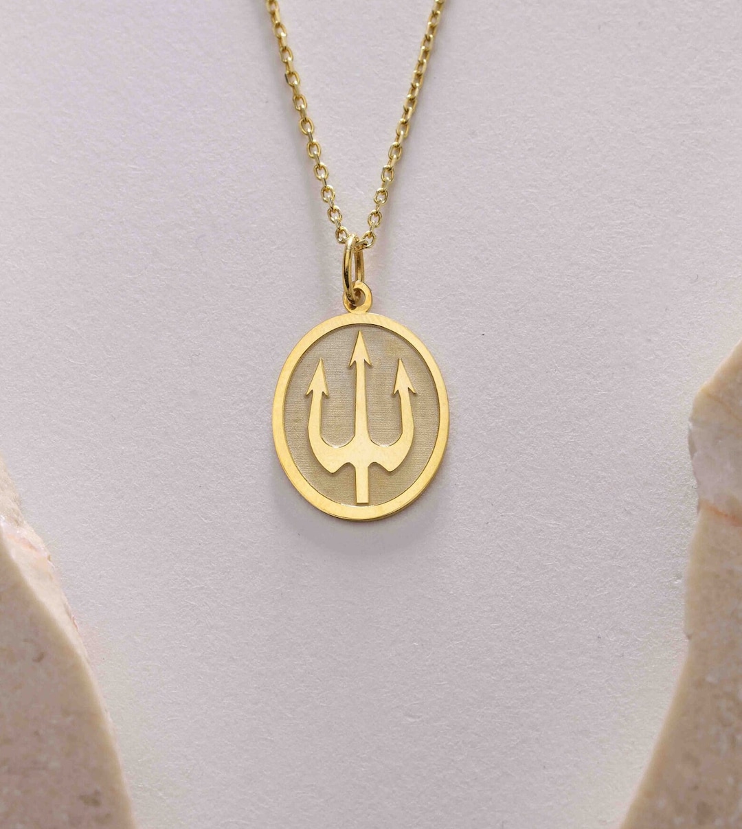 14k Gold Trident Necklace, Personalized Trident Pendant, Dainty Trident ...
