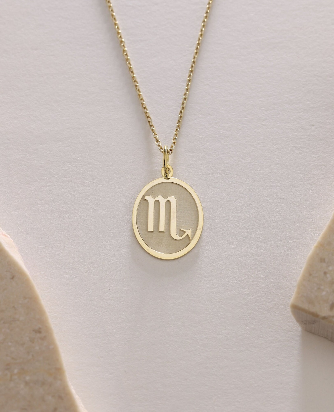 14k Gold Scorpio Zodiac Necklace , Solid Gold Scorpio Symbol Pendant ...