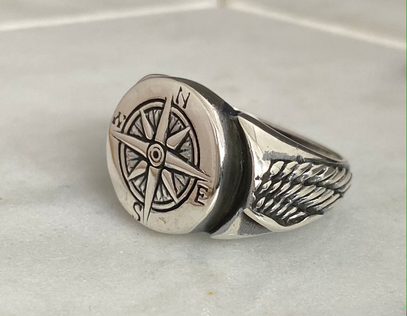 Compass Ring Handmade Silver Men Ring Compass Mens Silver Etsy