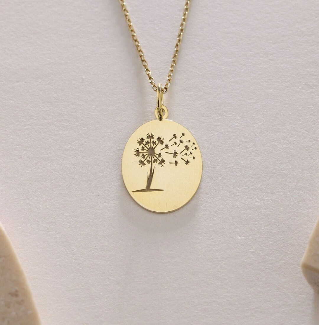 14k Gold Dandelion Necklace , Solid Gold Dandelion Pendant ...