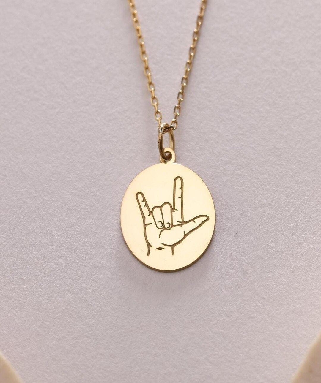 14k Gold ASL Sign Language Necklace, Personalized I Love You ASL Sign ...