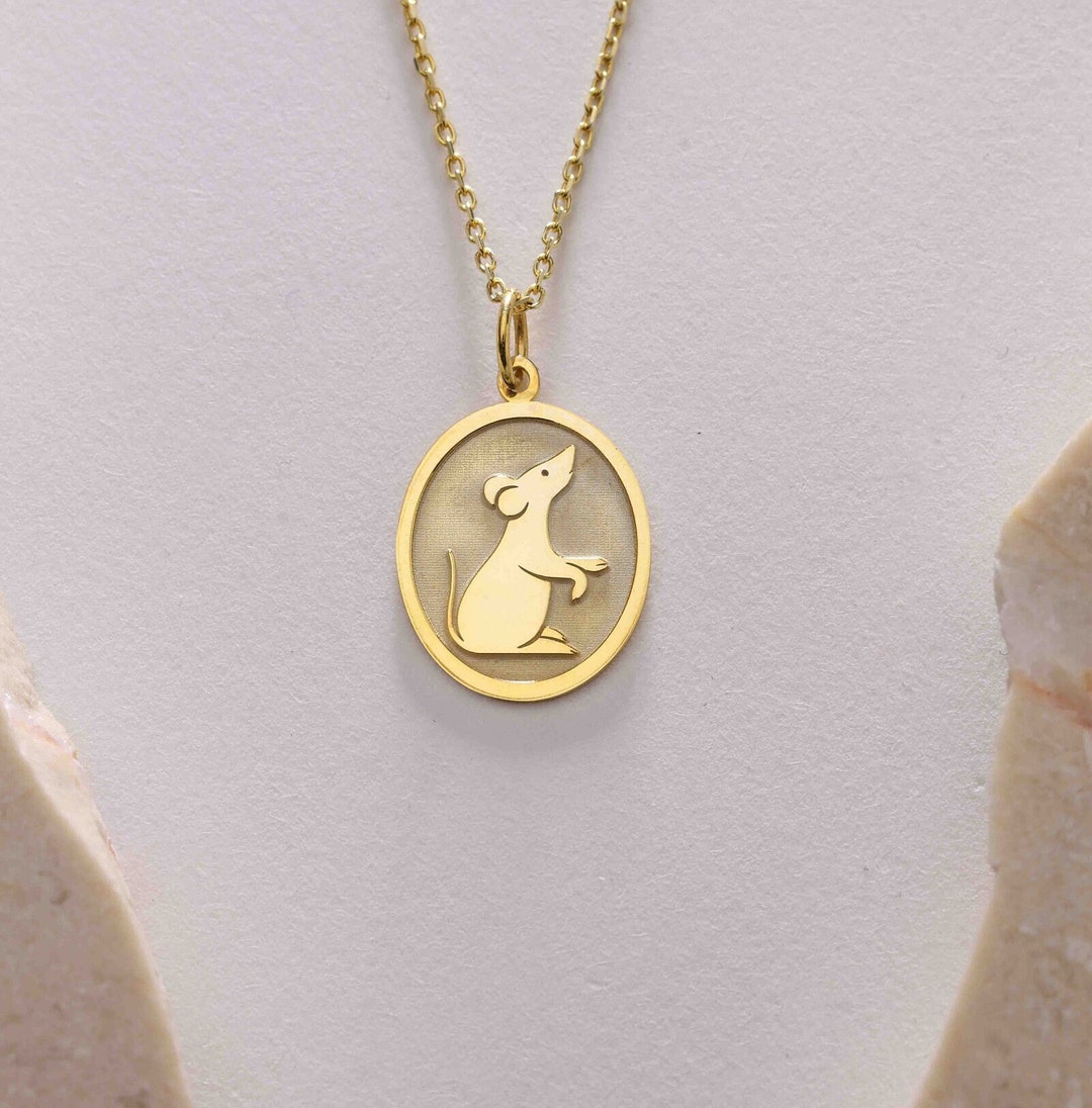 14k Solid Gold Mouse Necklace , Personalized Mouse Pendant , Dainty ...