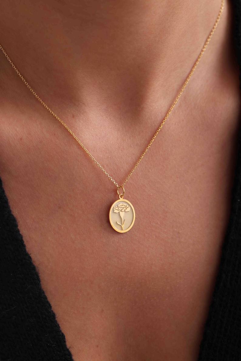14k Gold Carnation Necklace , Personalized Carnation Birthflower ...