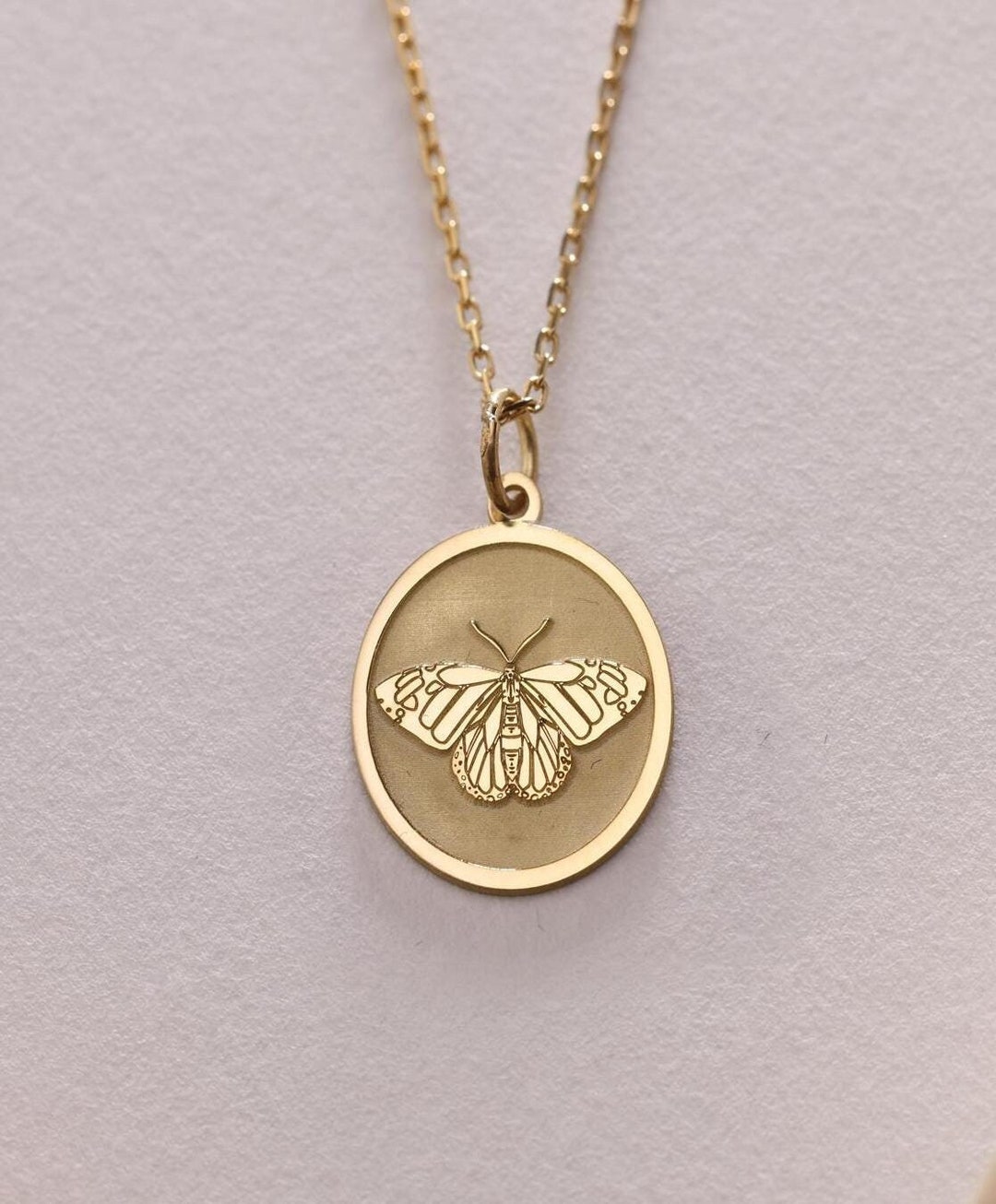 14K Gold Moth Necklace, Personalized Moth Pendant, Dainty Butterfly ...