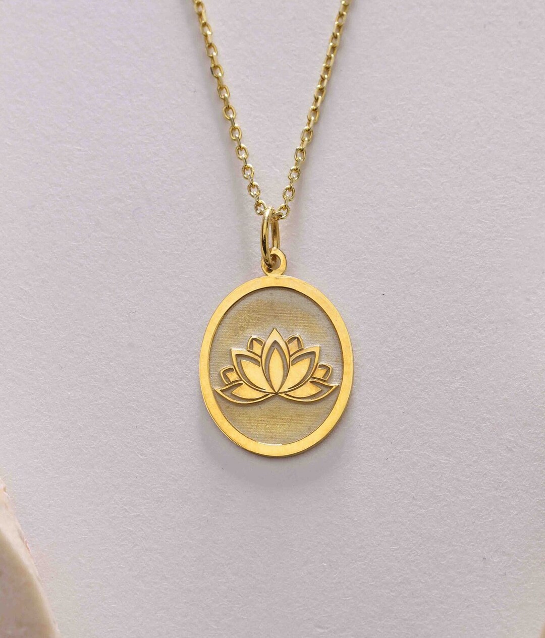 14k Solid Gold Lotus Flower Necklace, Gold Coin Flower Pendant ...