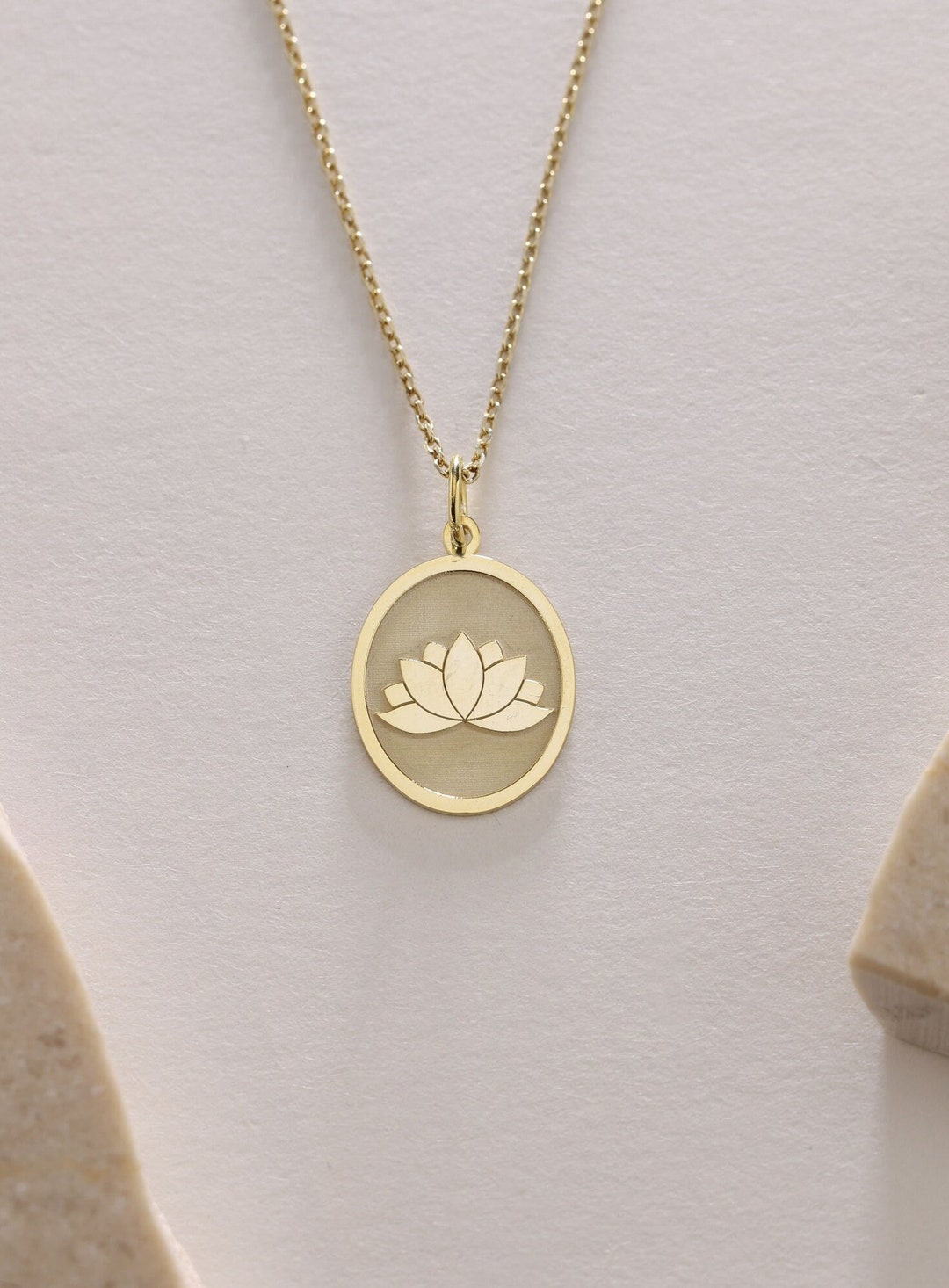 14k Gold Lotus Necklace , Solid Gold Lotus Pendant , Personalized Birth ...