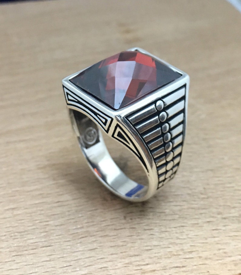 Handmade Silver Men Rings Mens Ring Unique Men Ring Garnet - Etsy
