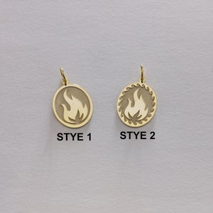 14k Gold Fire Necklace , Solid Gold Fire Symbol Pendant , Personalized ...