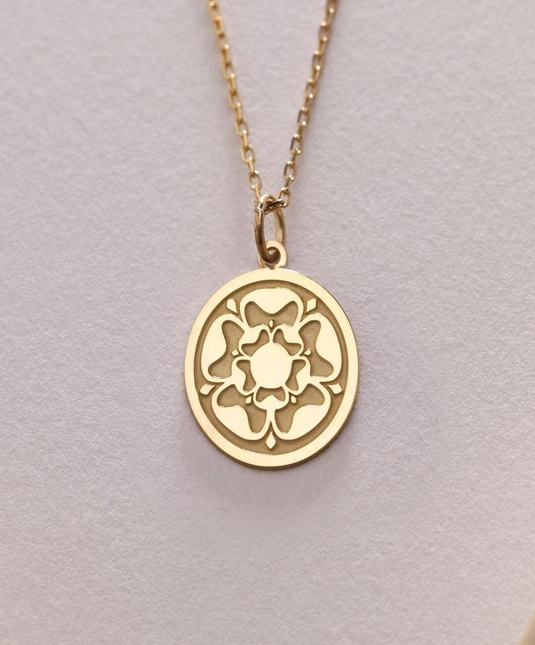 14k Gold Yorkshire Rose Necklace, Yorkshire Flower Pendant , Floral ...