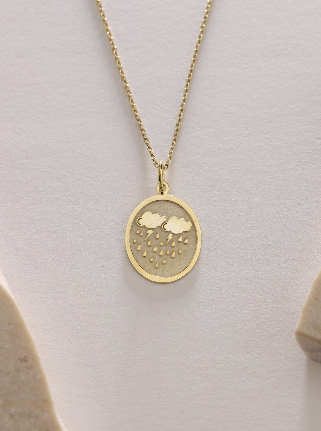 14k Gold Cloud Necklace , Gold Dainty Rain Cloud Necklace , Personalized Celestial Necklace ...
