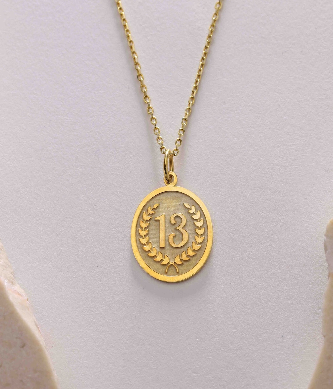 14k Gold Lucky Number 13 Necklace, Personalized Lucky Number 13 Pendant ...
