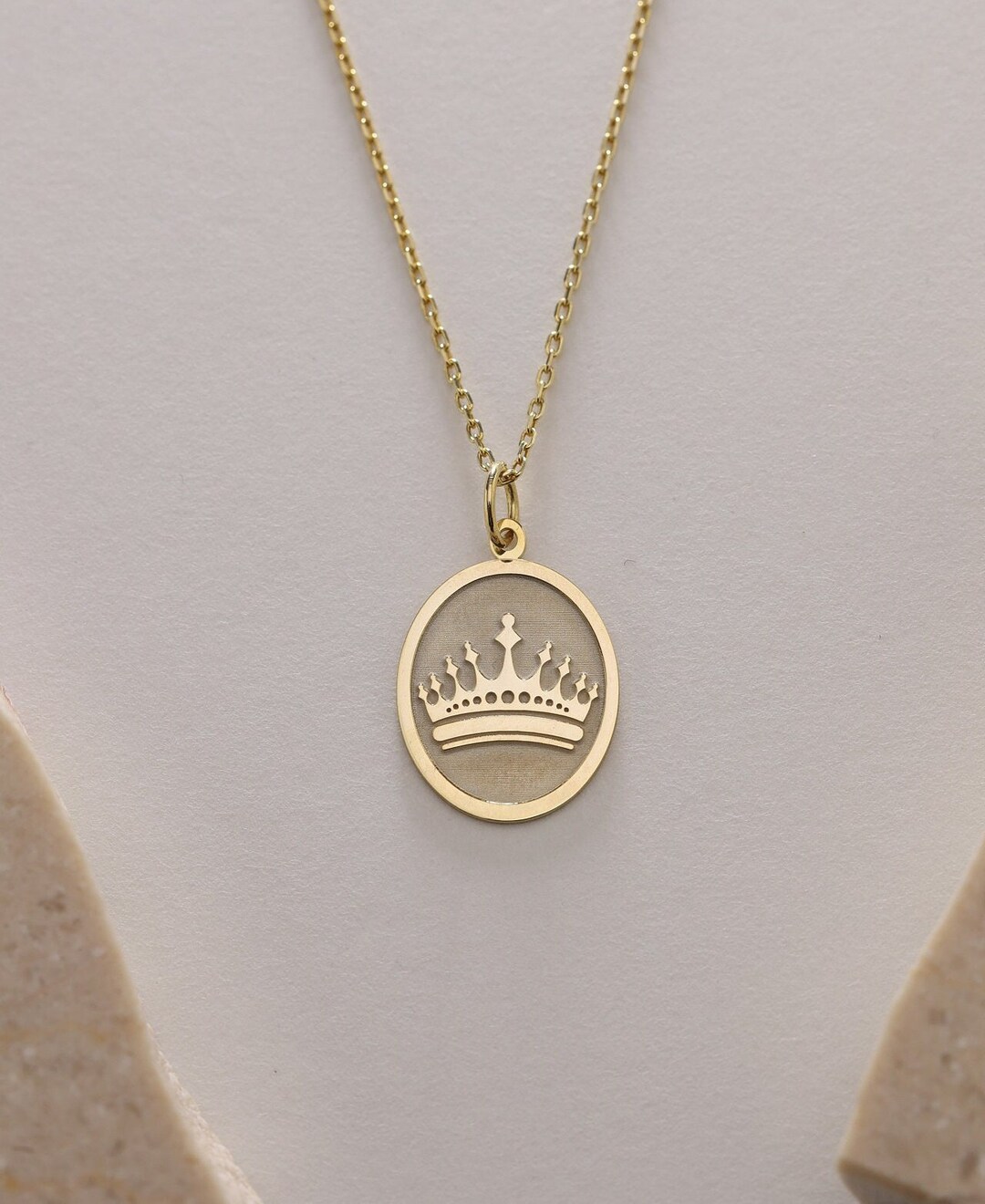 14k Gold Crown Necklace , Solid Gold Crown Pendant , Personalized CROWN ...