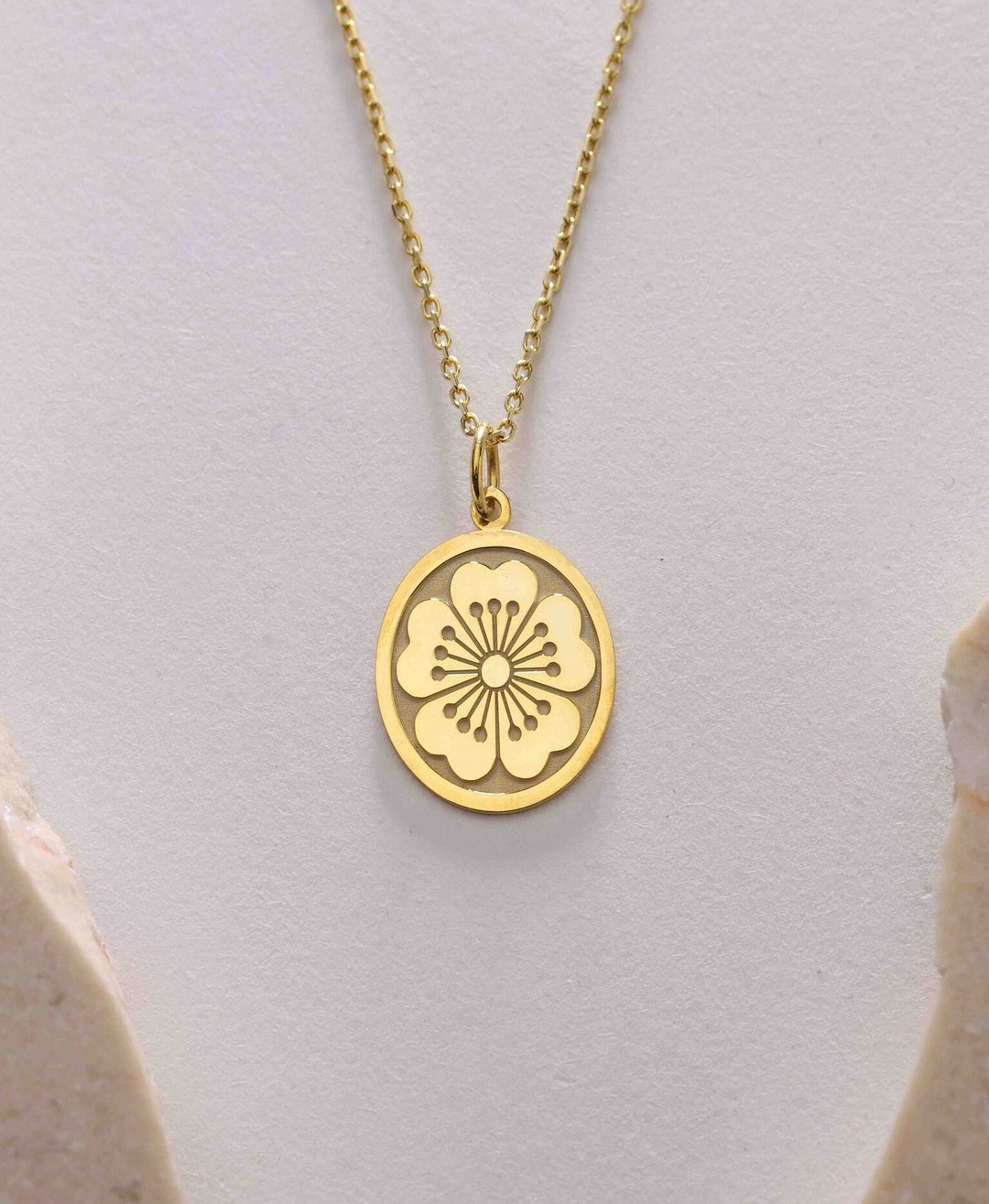 14k Gold Sakura Cherry Blossom Necklace , Flower Jewelry Pendant ...