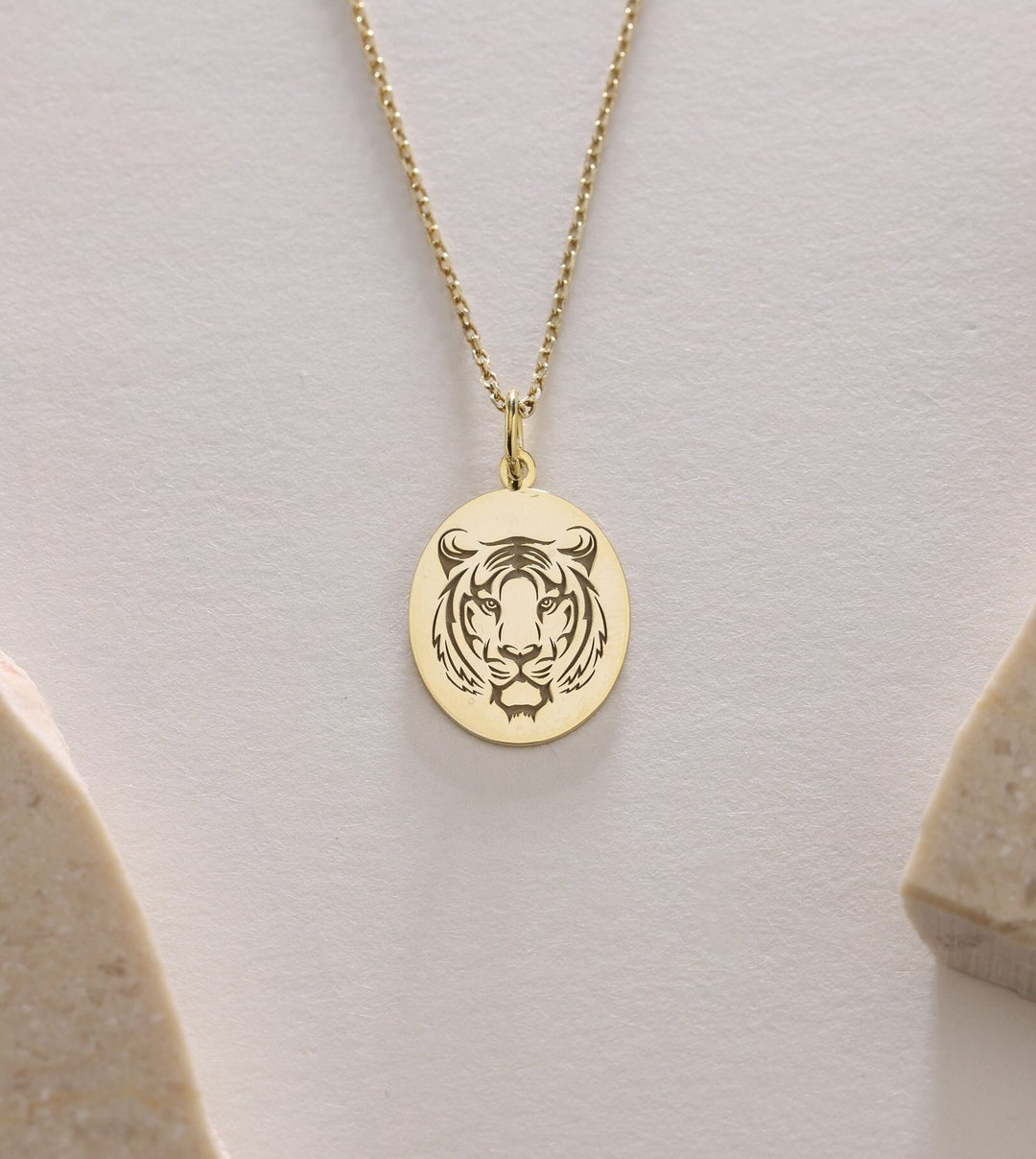 14 Gold Tiger Pendant , Gold Tiger Necklace , Personalized Tiger Head ...