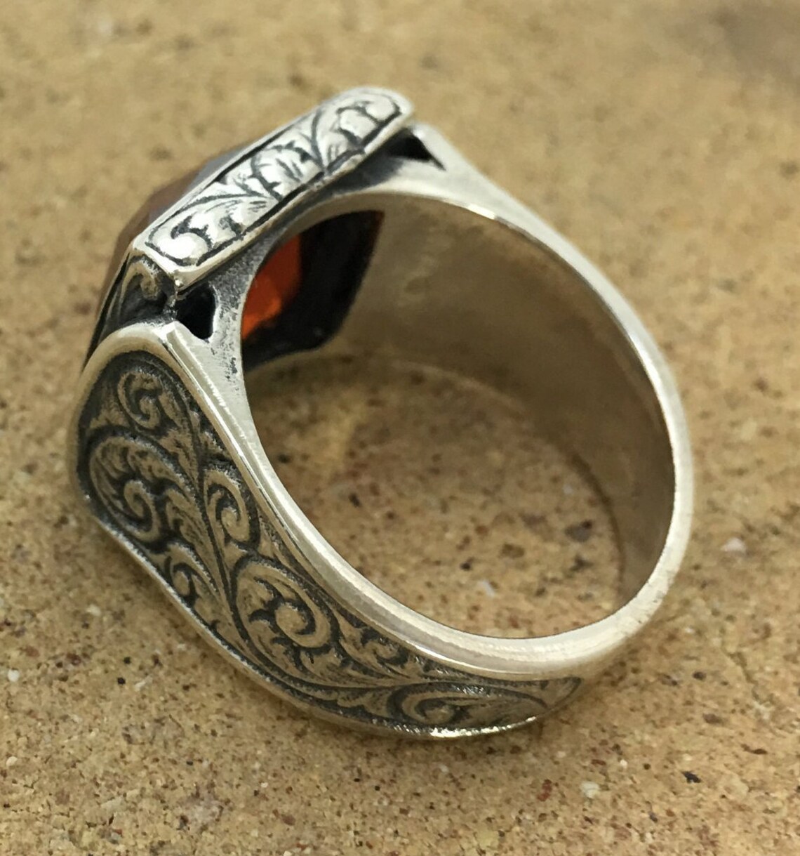 Handmade Silver Men Rings Unique Men Ring Garnet Stone Ring | Etsy