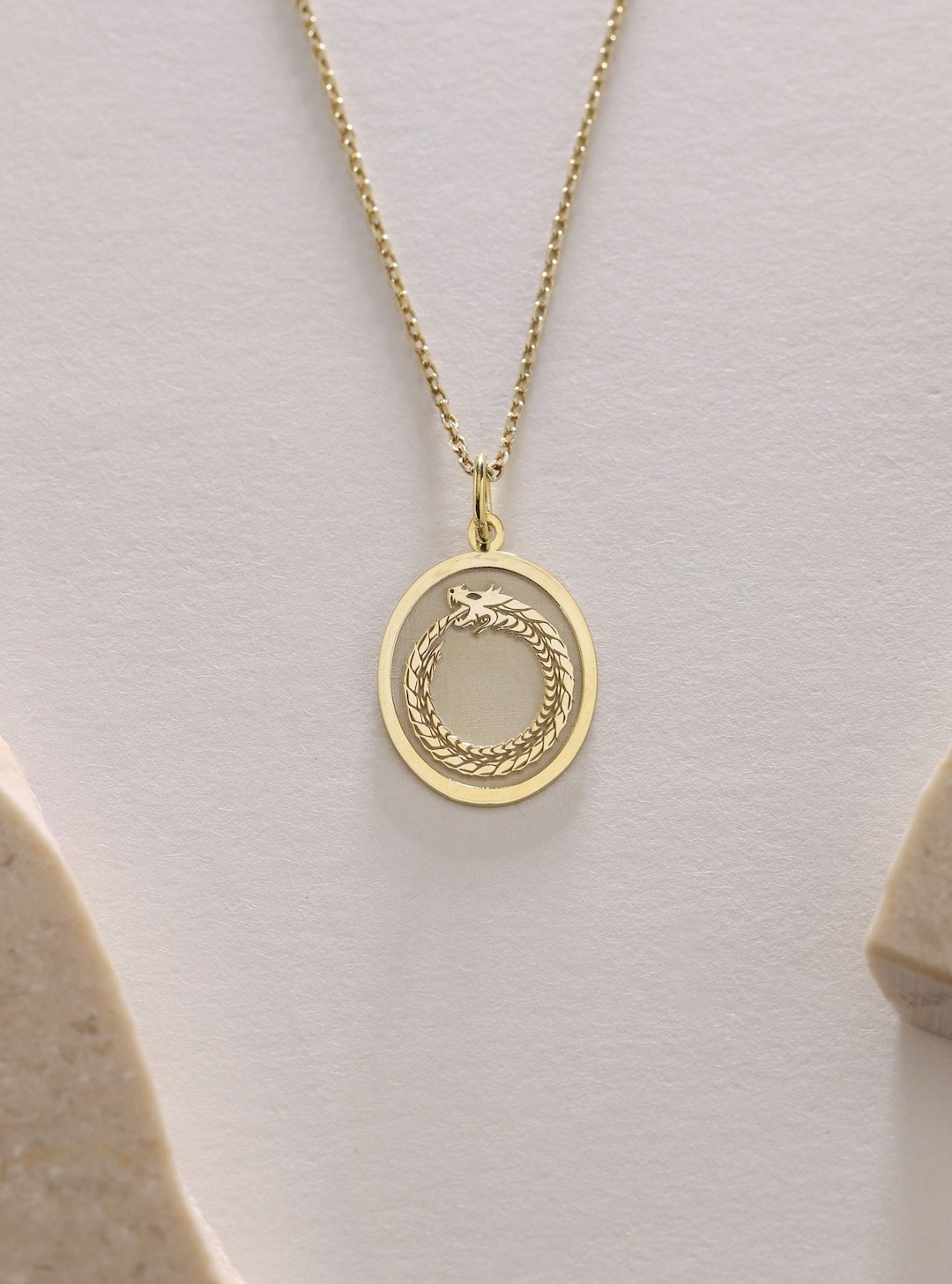 14k Gold Ouroboros Necklace , Solid Gold Ouroboros Pendant ...