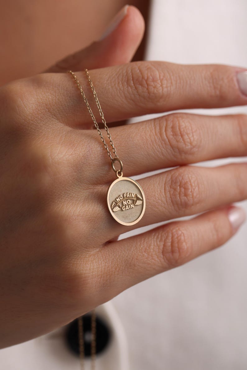 14k Gold No Pain No Gain Necklace, Gold Necklace, No Pain No Gain ...