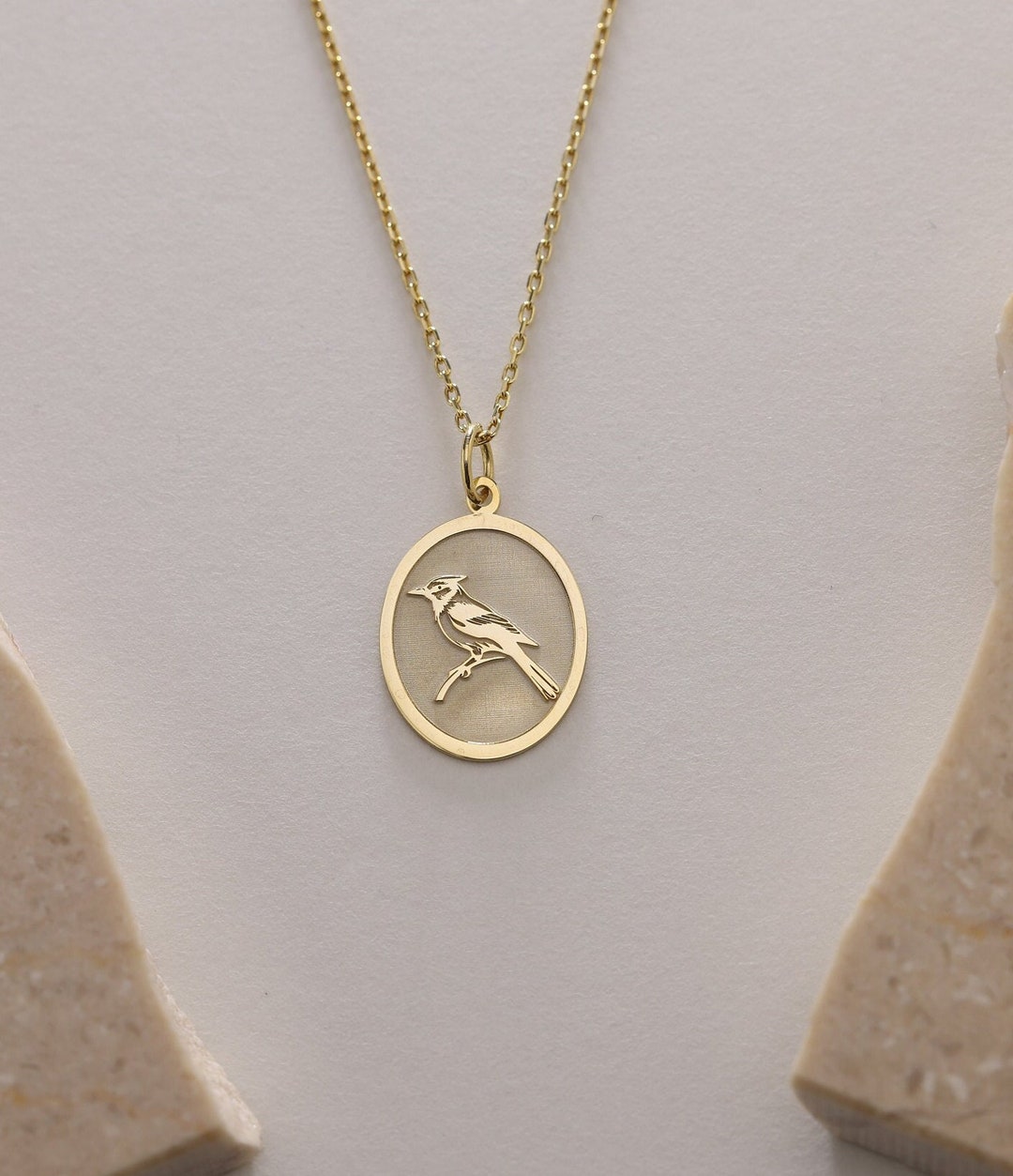 14k Gold Blue Jay Necklace, Personalized Blue Jay Pendant, Bird ...