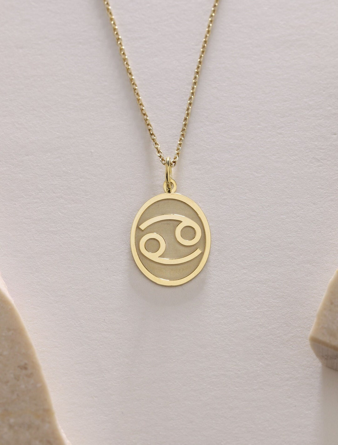 14k Gold Cancer Sign Necklace , Solid Gold Cancer Zodiac Pendant ...