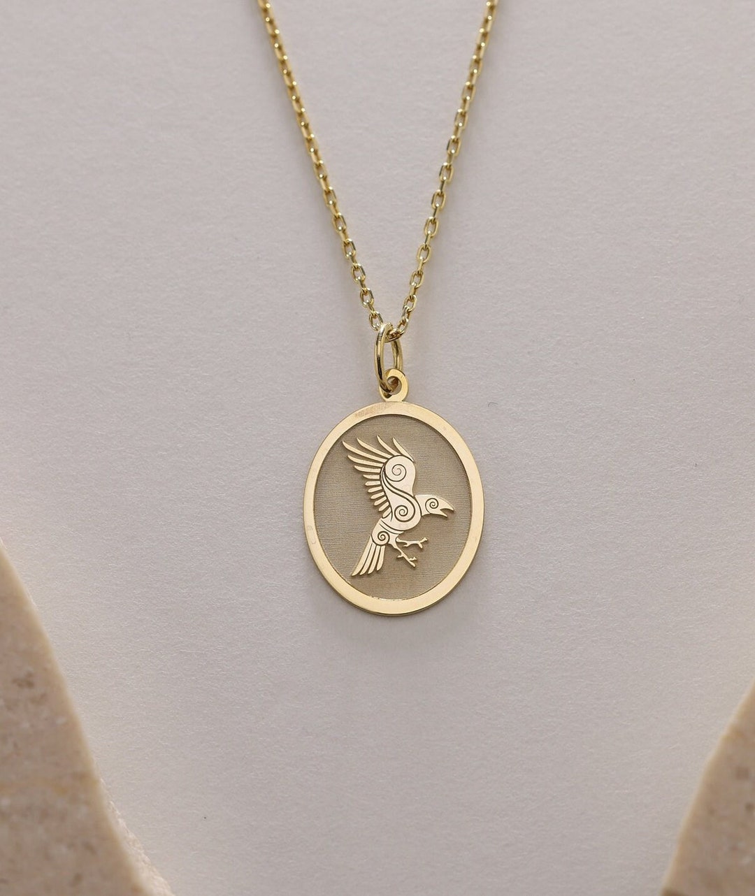 14k Gold Celtic Crow Necklace , Personalized Crow Jewelry , Engraved ...