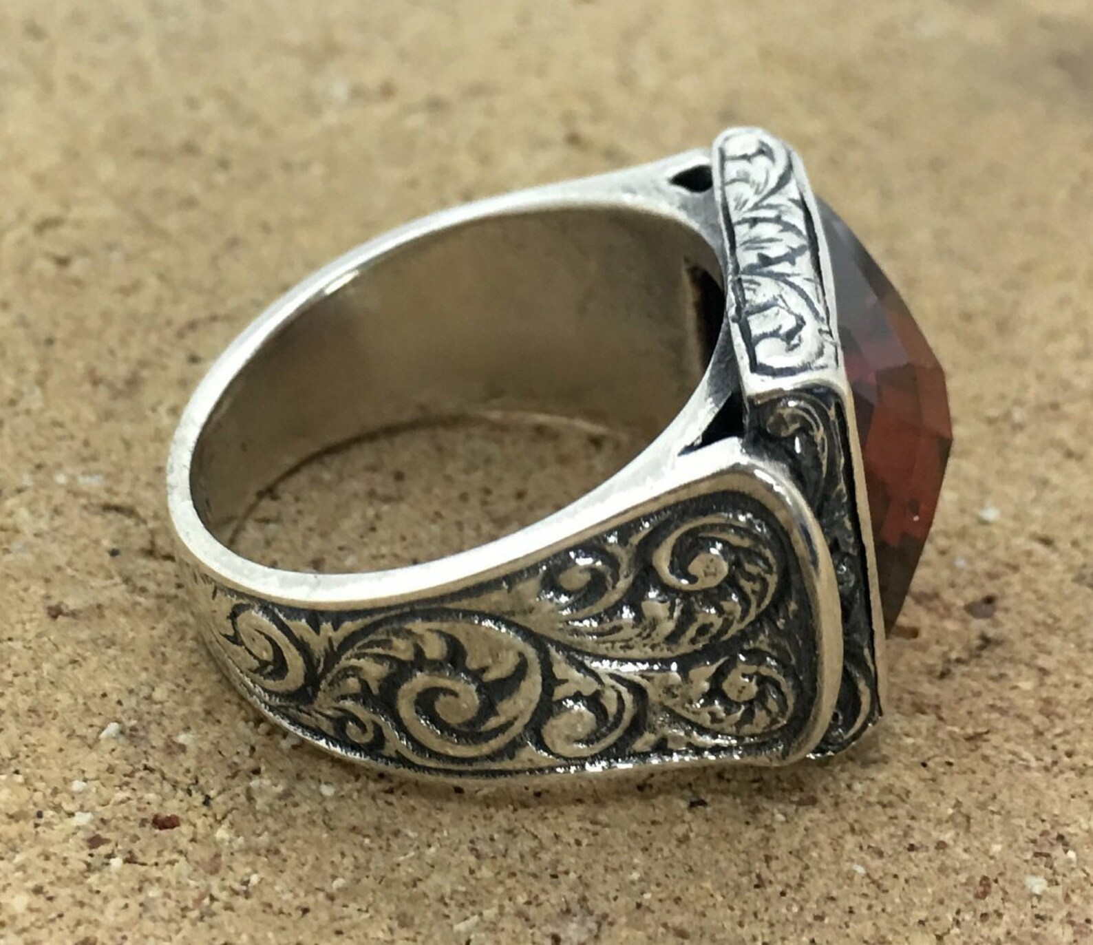Handmade Silver Men Rings Unique Men Ring Garnet Stone Ring - Etsy
