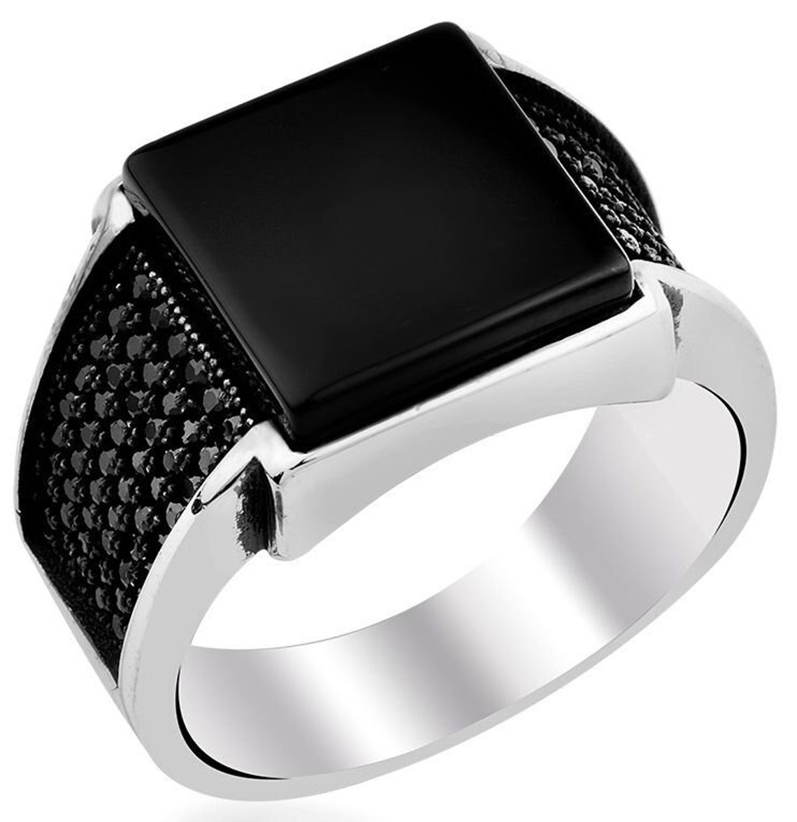 Silver Mens Ring Onyx Stone Mens Ring Handmade Silver Men | Etsy