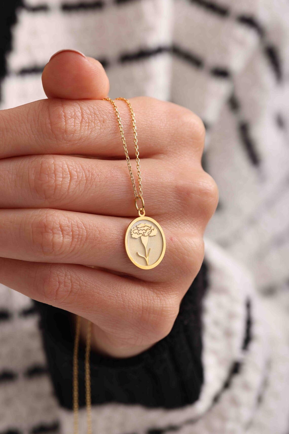 14k Gold Carnation Necklace , Personalized Carnation Birthflower ...