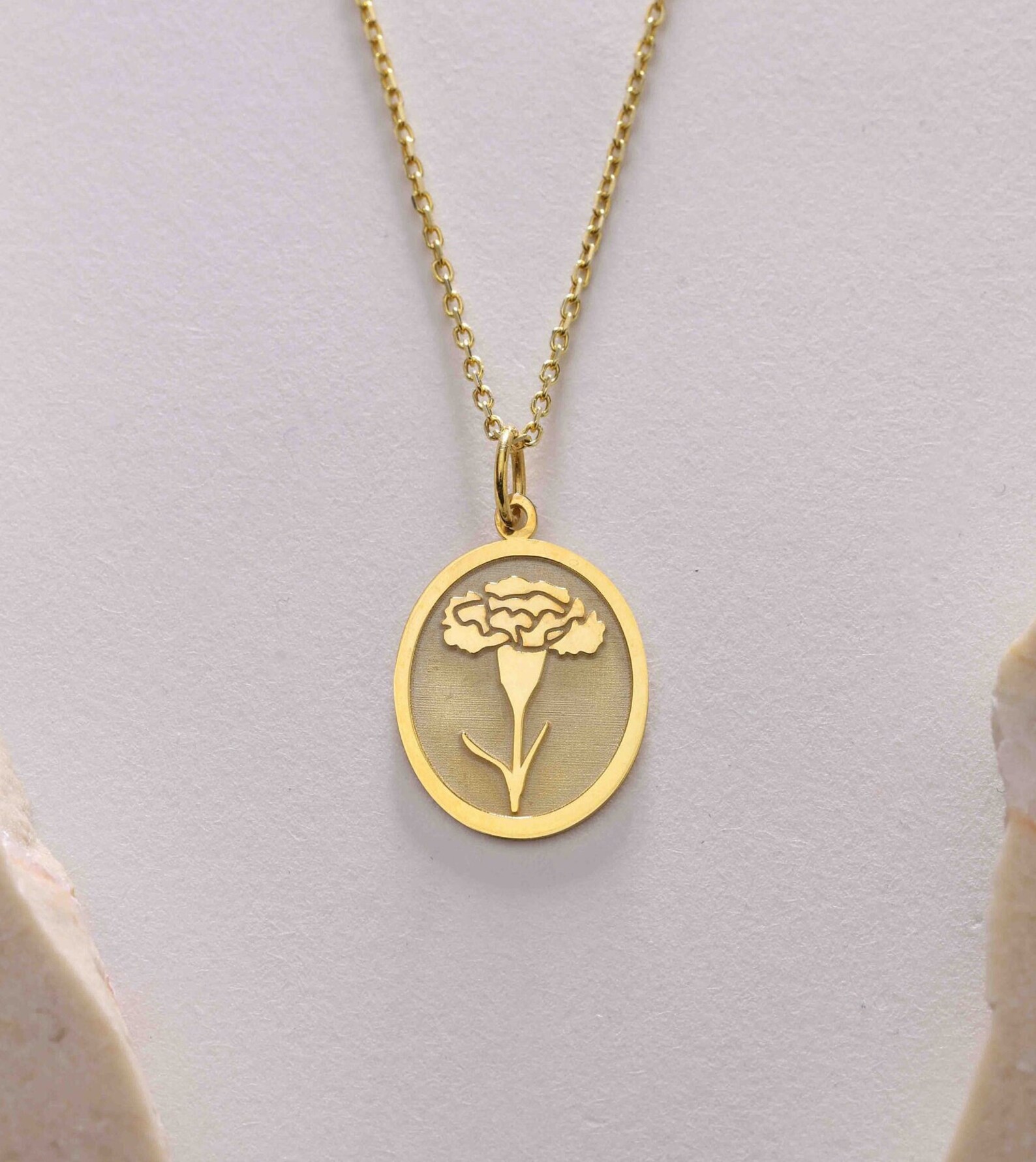 14k Gold Carnation Necklace , Personalized Carnation Birthflower ...