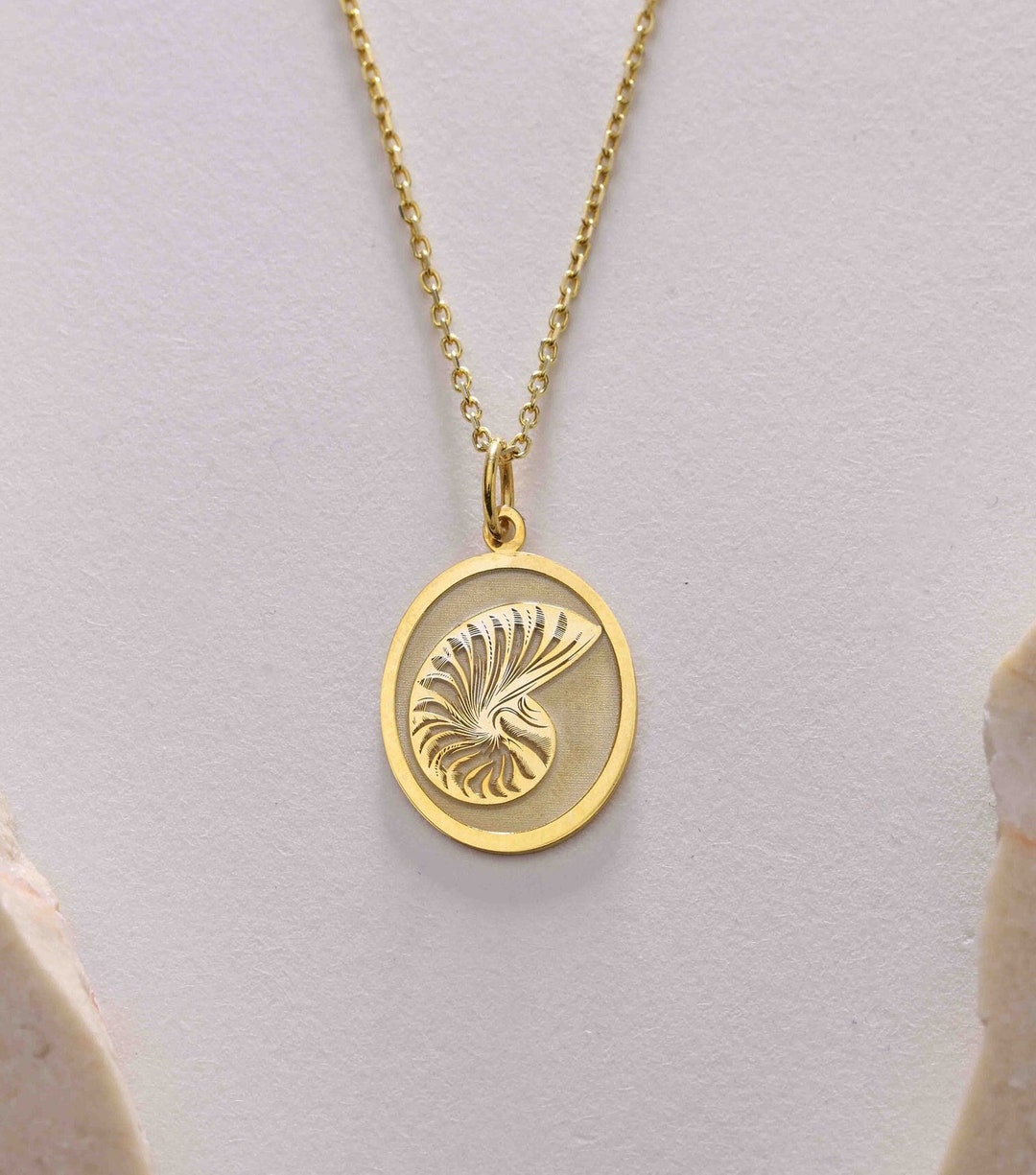 14k Gold Seashell Necklace , Personalized Seashell Pendant, Shell Charm ...