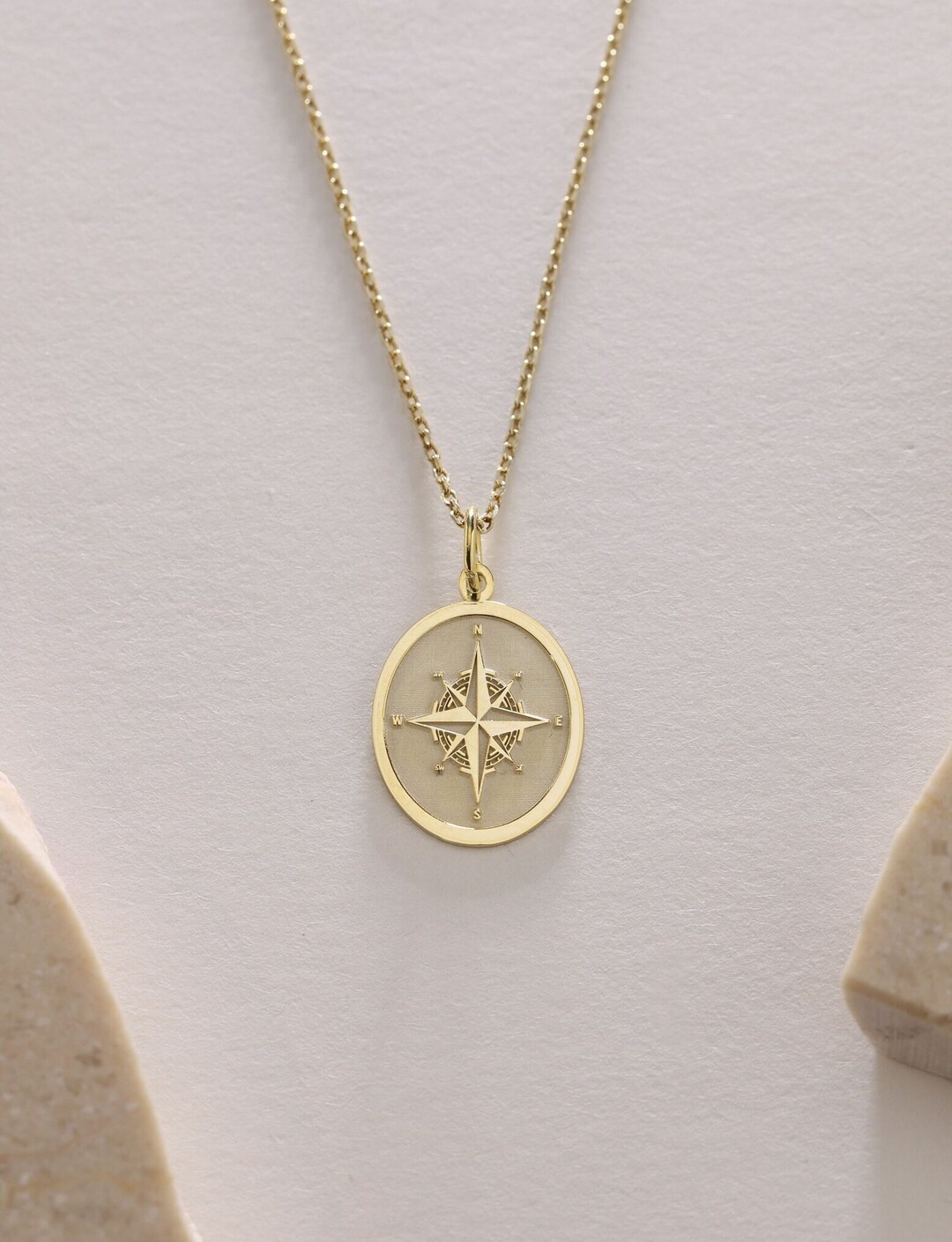 14 Gold Compass Necklace, Personalized Compass Pendant, Gold Compass ...