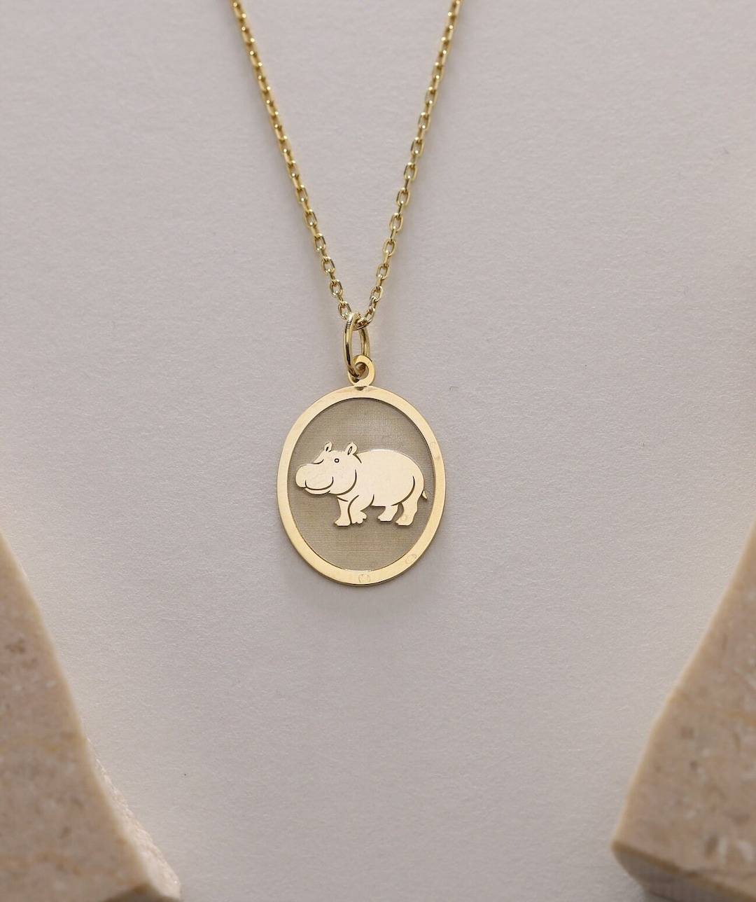 14k Gold Hippo Necklace , Personalized Hippopotamus Pendant , Gold ...