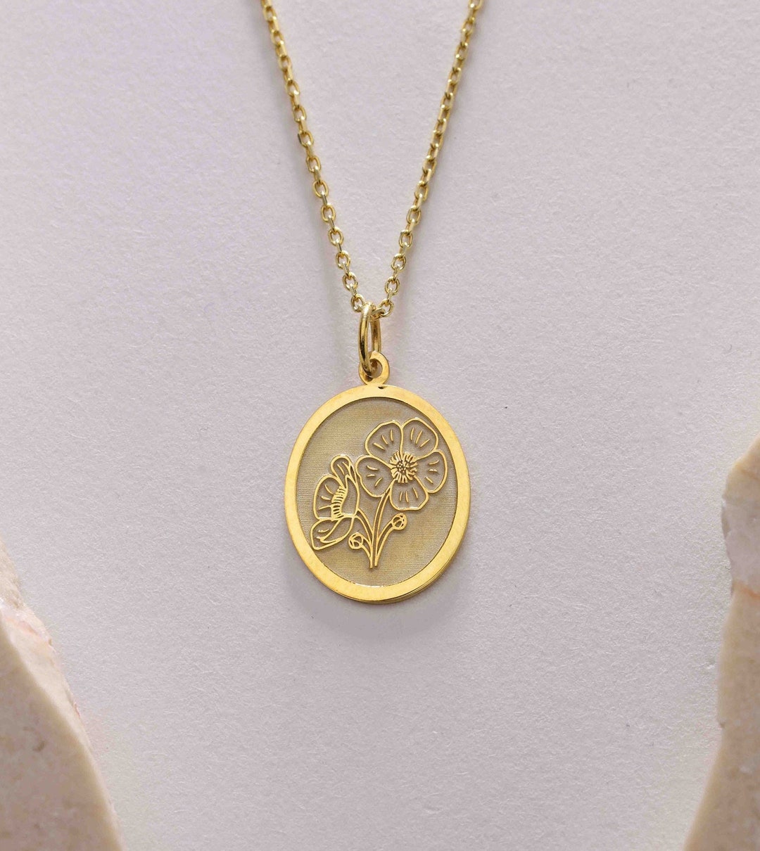14k Solid Gold Buttercup Flower Necklace , Birth Flower Buttercup ...