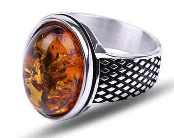 Amber Stone Men Ring - Etsy