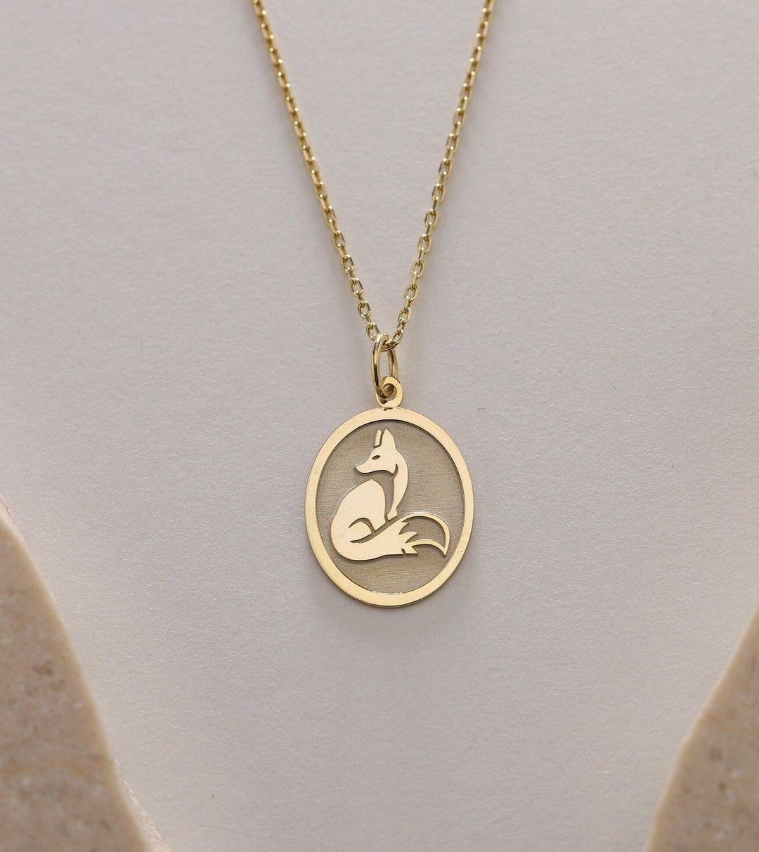 14k Gold Fox Necklace , Personalized Fox Pendant , Animal Jewelry, Fox Charm, Layered Animal ...