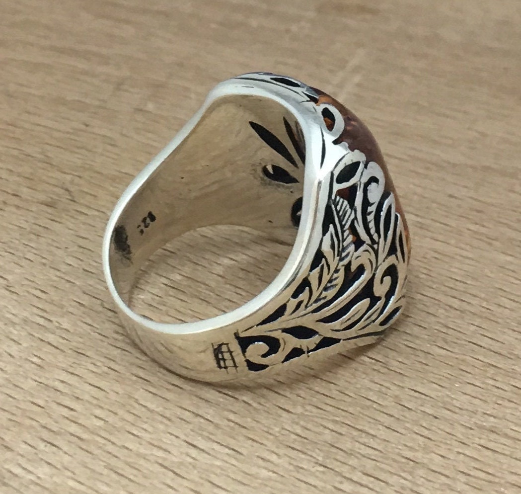Handmade Silver Men Rings Mens Ring Unique men ring Amber | Etsy