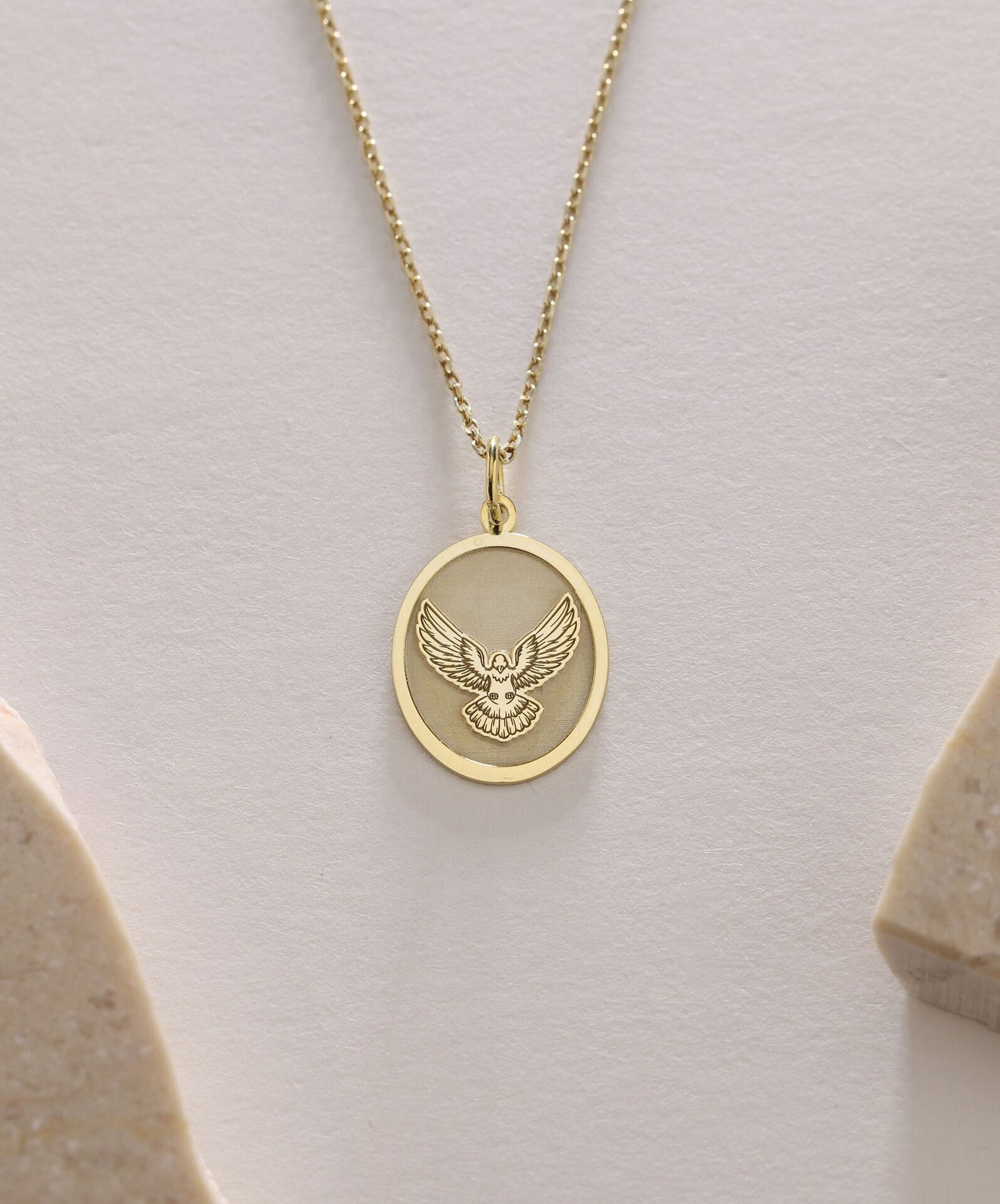 14k Gold Holy Spirit Necklace , Solid Gold Religious Pendant ...