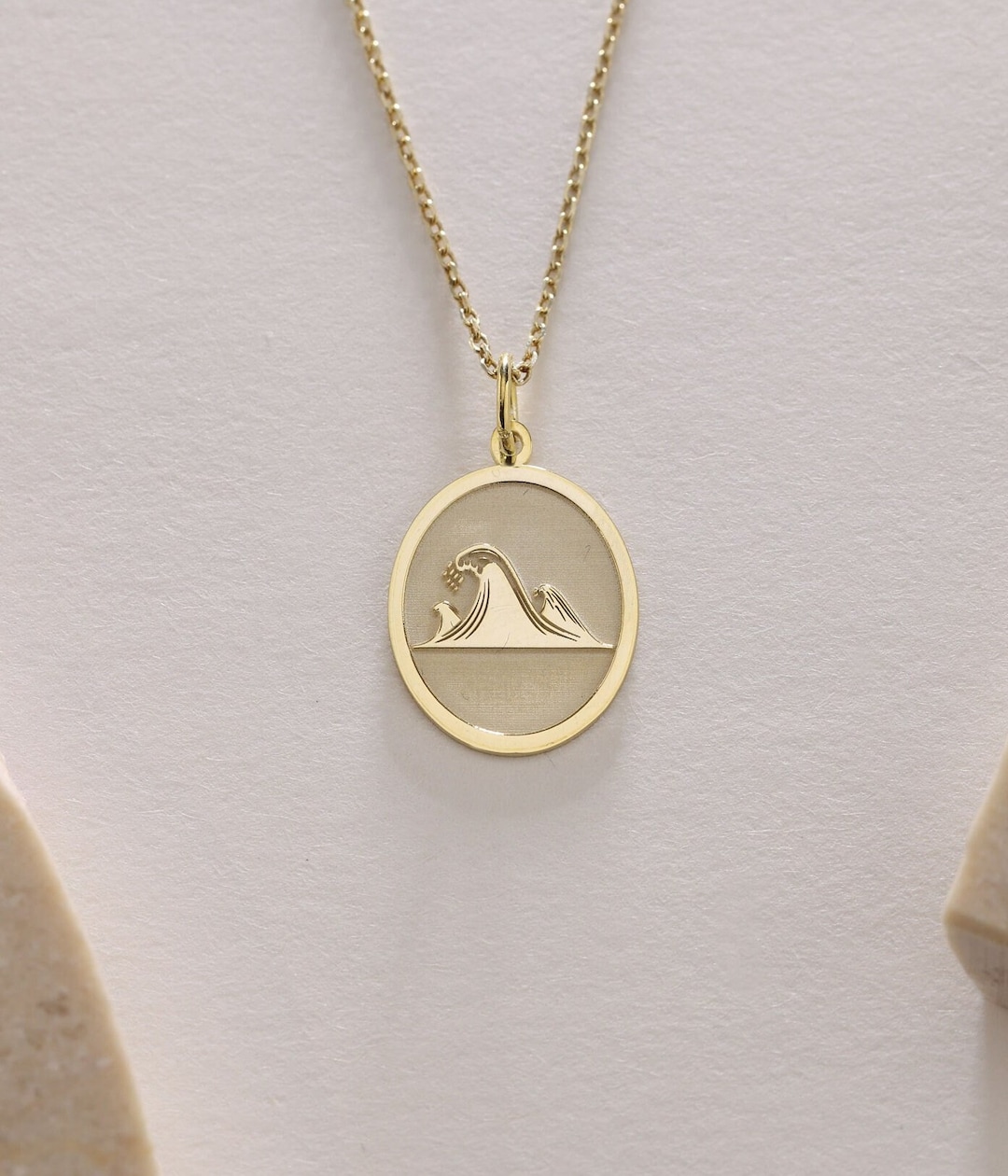 14k Gold Wave Necklace , Personalized Wave Pendant , Ocean Waves ...