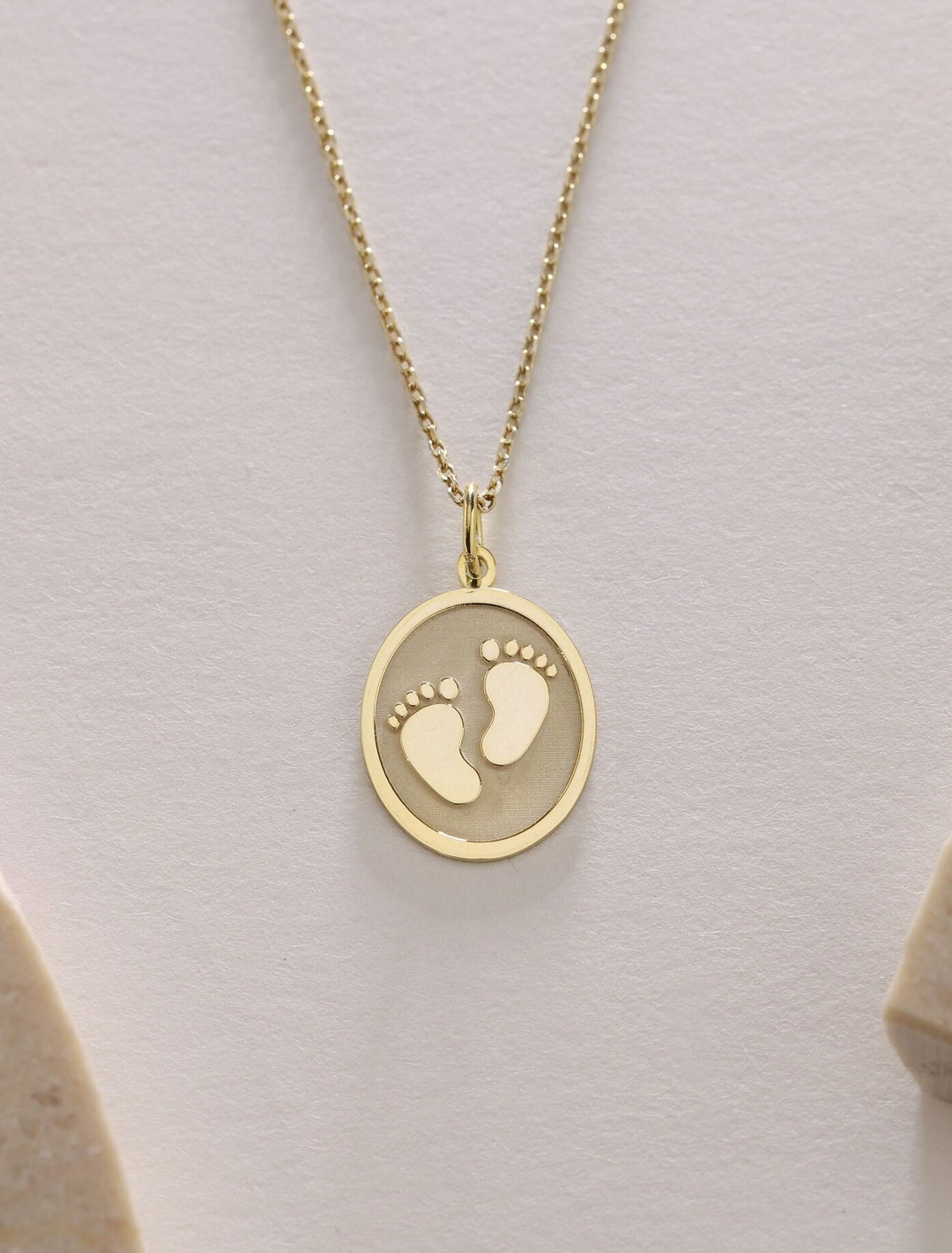 14k Gold Baby Feet Necklace , Solid Gold Newborn Baby Feet Pendant ...