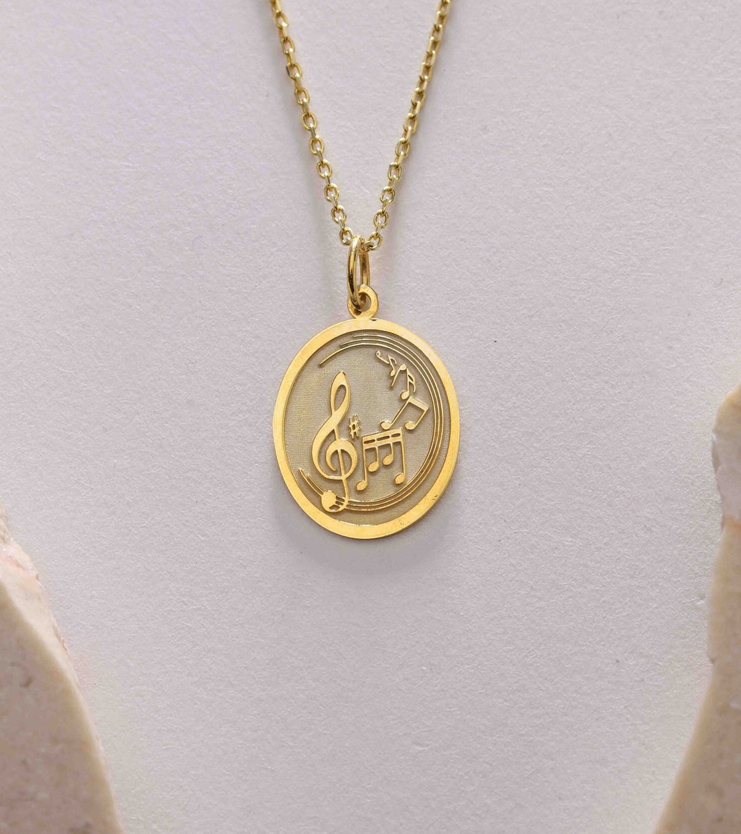 14k Solid Gold Music Note Pendant, Sol Key Necklace, Personalized ...