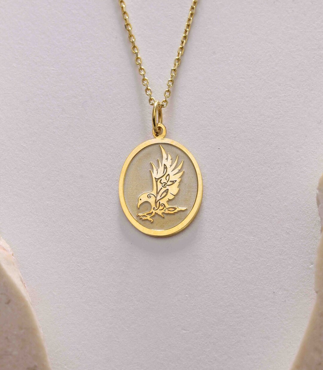 14k Gold Celtic Raven Necklace , Celtic Raven Necklace , Personalized ...