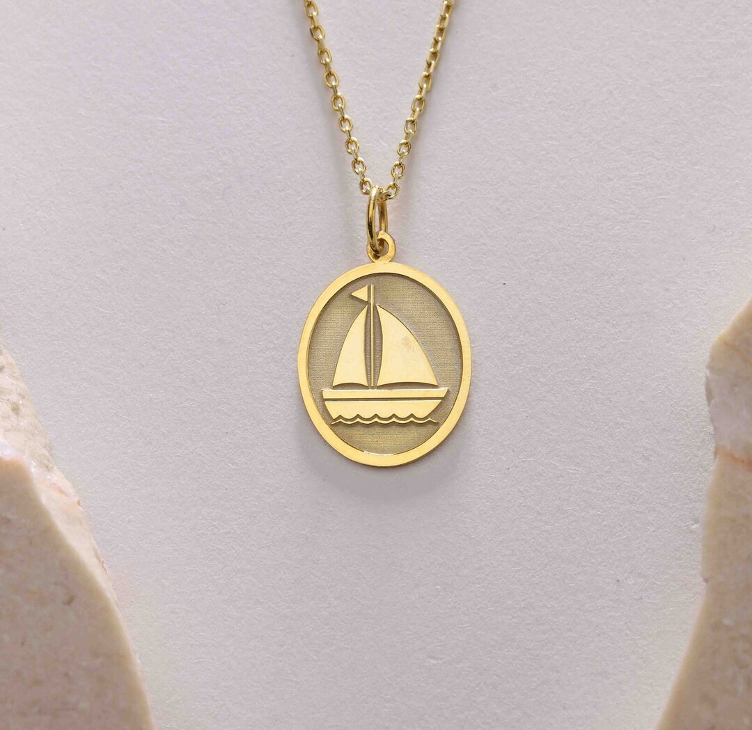 14k Solid Gold Boat Necklace , Personalized Boat Necklace , Yacht ...