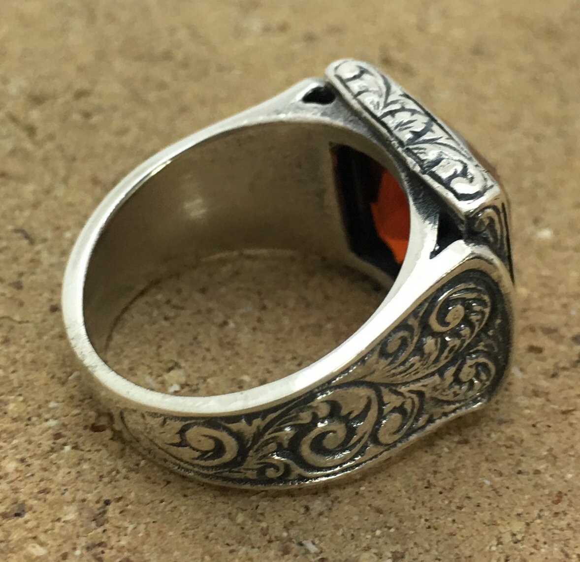 Handmade Silver Men Rings Unique Men Ring Garnet Stone Ring | Etsy