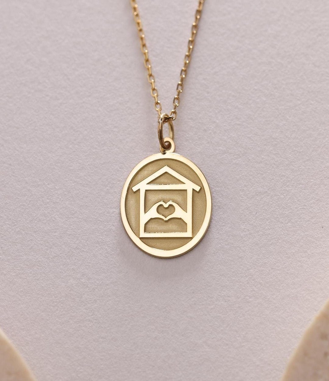 14k Gold House Necklace , Solid Gold Home Pendant , Personalized Love ...