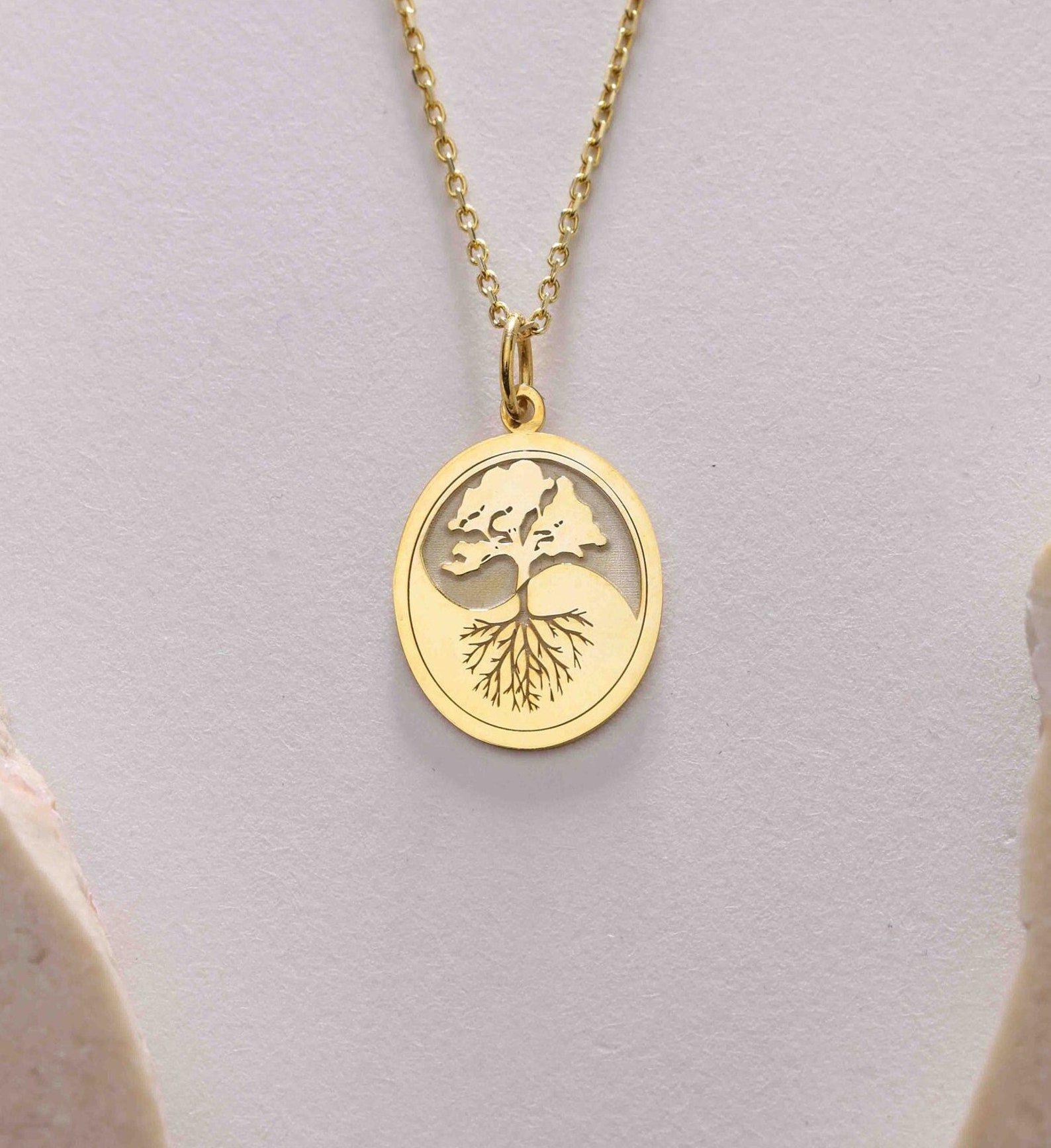 14k Gold Ying Yang Tree of Life Necklace ,solid Gold Tree Pendant ...